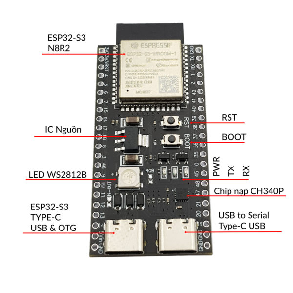 Mạch Esp32 S3 Devkitc Wifi Bluetooth 16m Flash 8m Sram Iot Zone